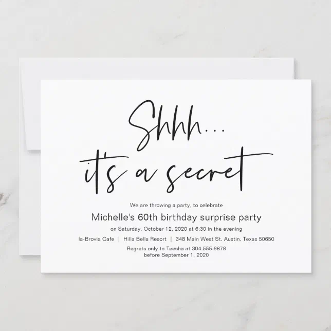 Shhh, It's a secret, Surprise Birthday Party Invitation | Zazzle