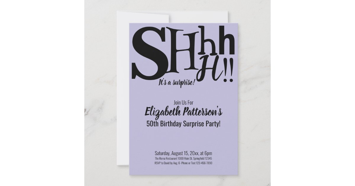 Shhh It's a Surprise Birthday Party Adult Purple Invitation | Zazzle