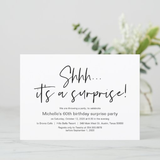 Shhh, It's a Surprise Birthday Party Invitation | Zazzle