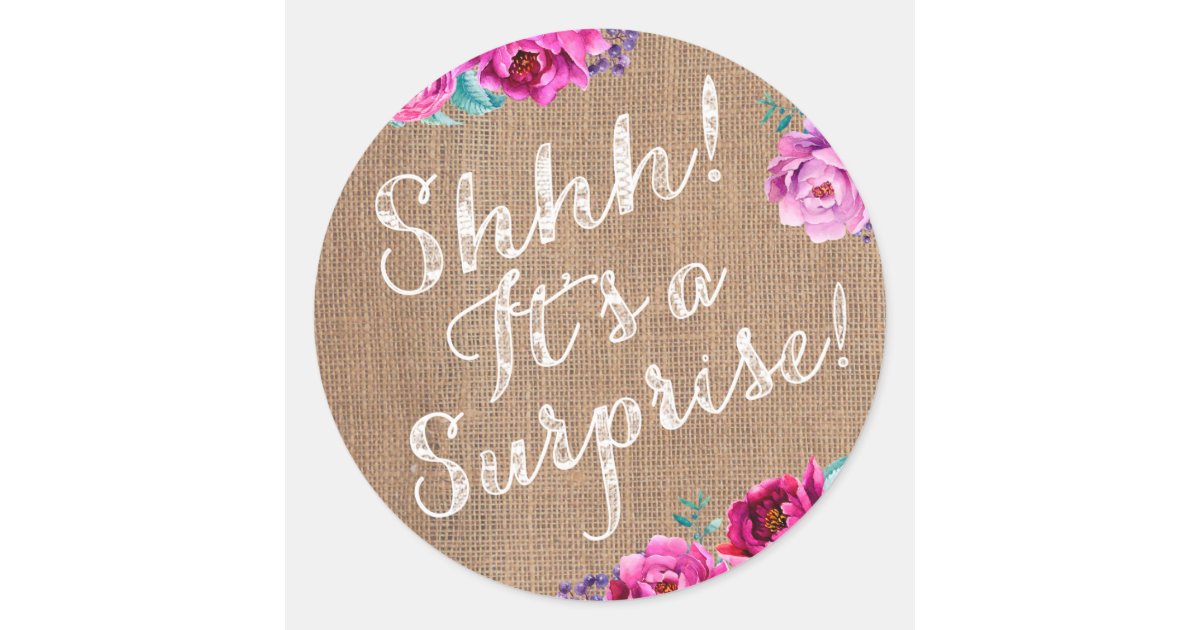 Shhh! Purple surprise party envelope stickers | Zazzle