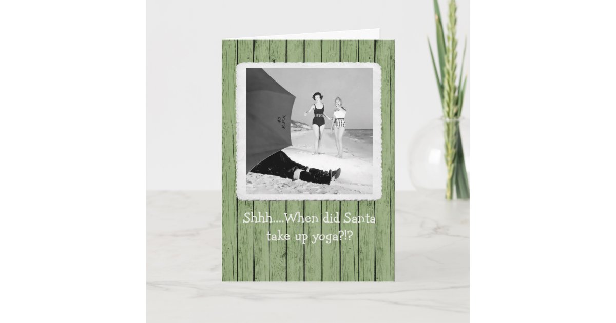 Shhh...Santa Doing Yoga Christmas Greeting Card | Zazzle