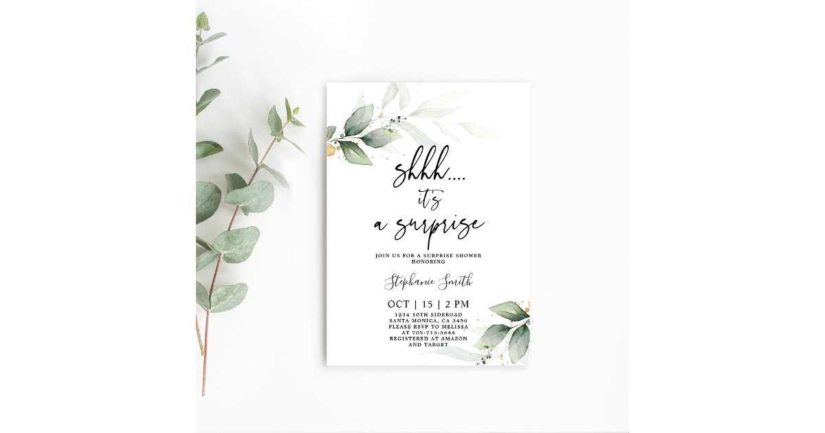 Shhh Surprise Greenery Bridal Shower Invitation | Zazzle