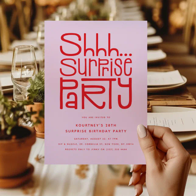 Shhh Surprise Party Modern Birthday Invitation | Zazzle