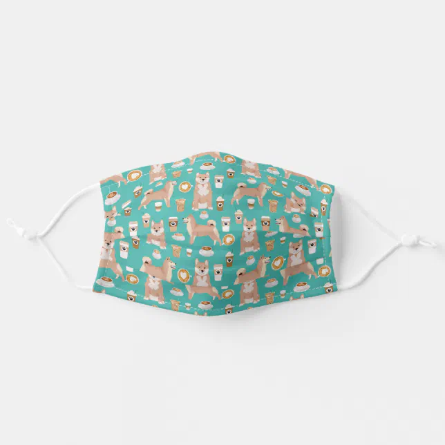 Shiba Inu Dogs and Coffee Adult Cloth Face Mask | Zazzle