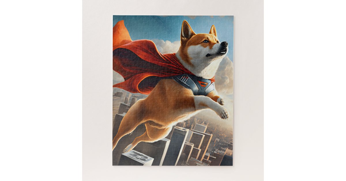 Shiba Inu Flying over the city Jigsaw Puzzle | Zazzle