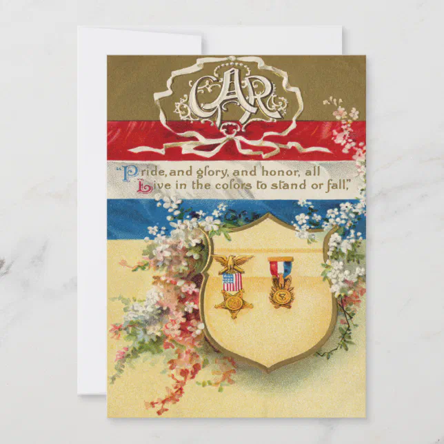 Shield Medal Grand Army of The Republic Flowers Invitation | Zazzle