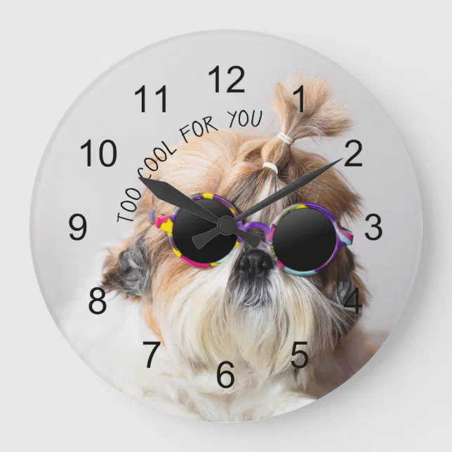 Shih Tzu fun cute dog lovers Custom Photo text Large Clock | Zazzle