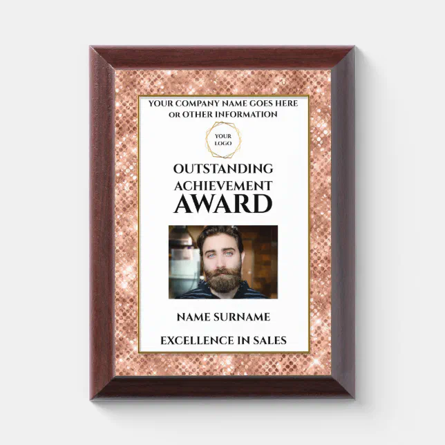 Shimmer peach sparkle DIY logo merit year end Award Plaque | Zazzle