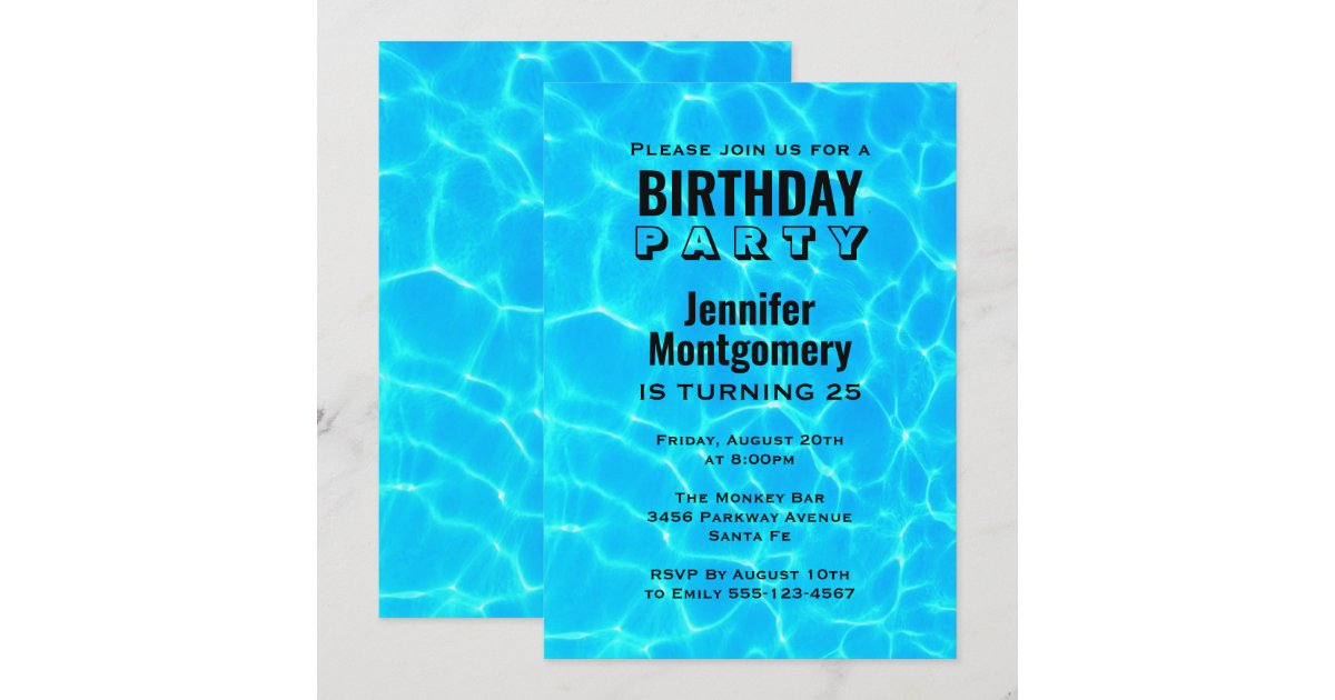 Shimmering Blue Pool Water Reflections Birthday Invitation | Zazzle