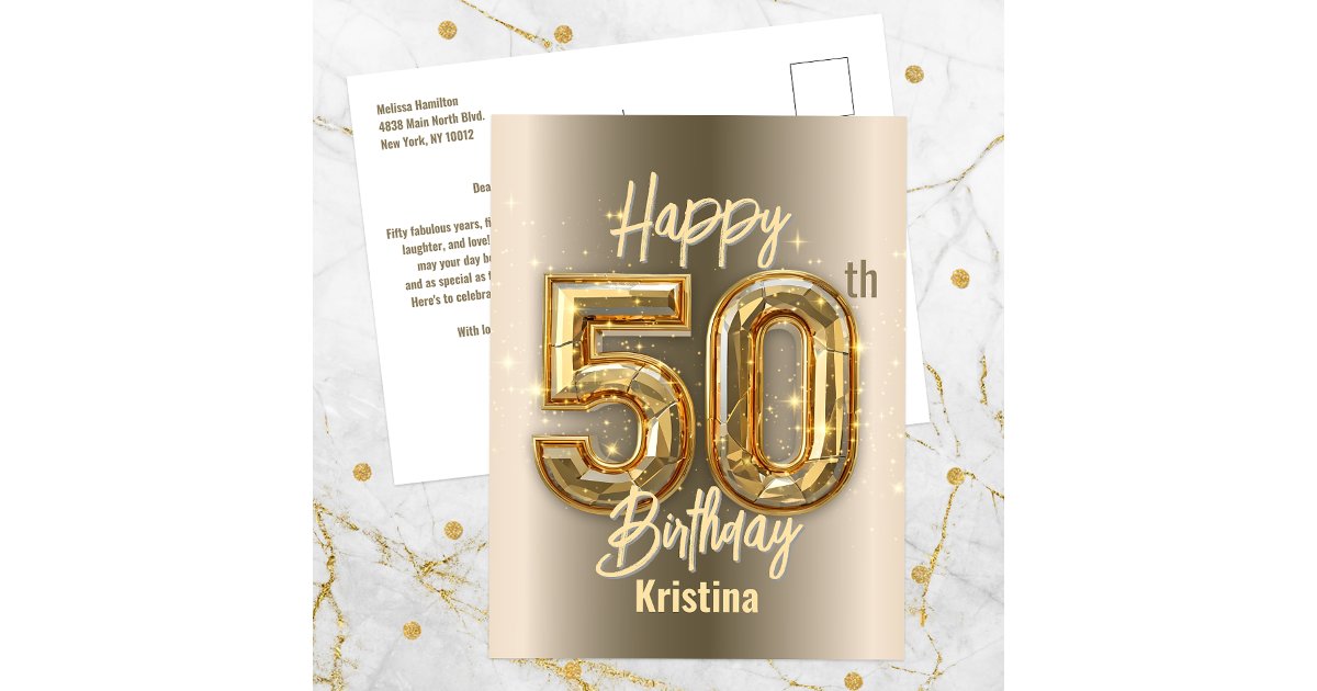 Shimmering Gold and Diamond 50th Birthday Postcard | Zazzle