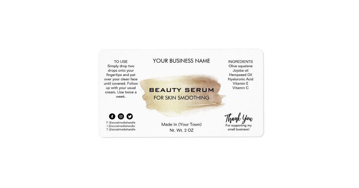 Shimmering Gold Paint Face Serum Labels | Zazzle