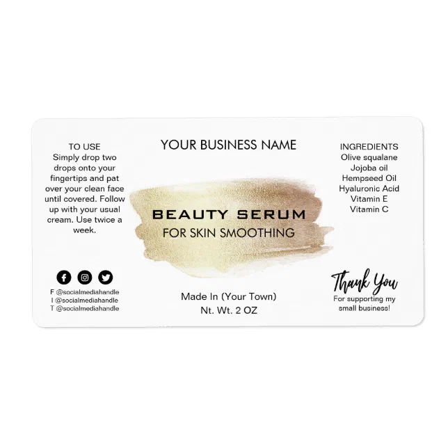 Shimmering Gold Paint Face Serum Labels | Zazzle