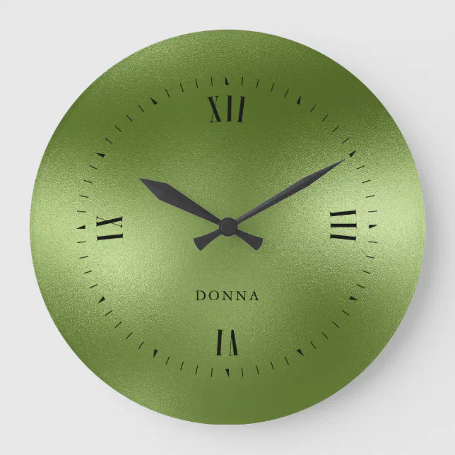 Shimmering Green Background Large Clock | Zazzle