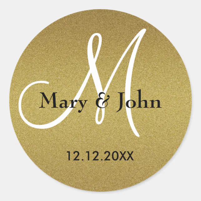 Shimmery Gold Wedding Monogram Seals | Zazzle