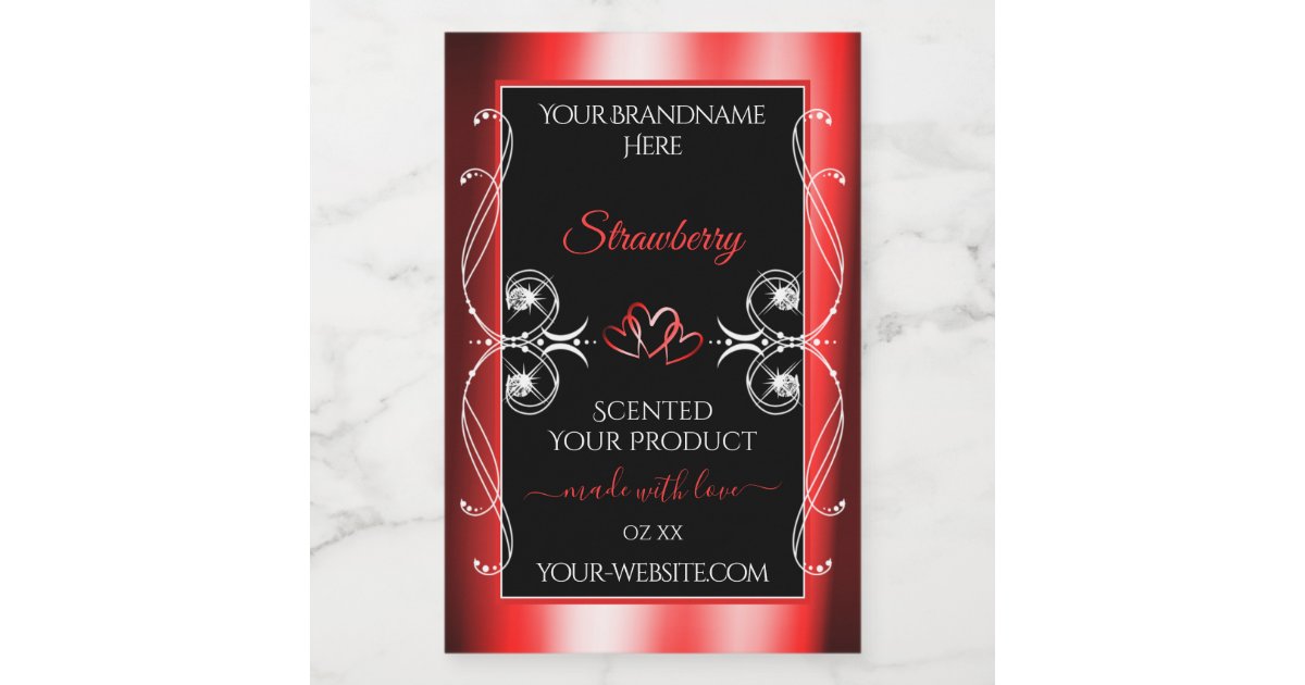 Shimmery Ruby Red Frame Black Product Label Jewels | Zazzle