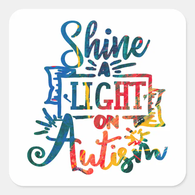 Shine a Light on Autism Awareness Rainbow Square Sticker | Zazzle