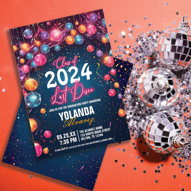 Shine Bright Last Disco Themed Graduation Party Invitation | Zazzle