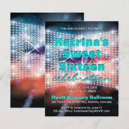 Shining Lights and Fireworks Sweet Sixteen Invite | Zazzle