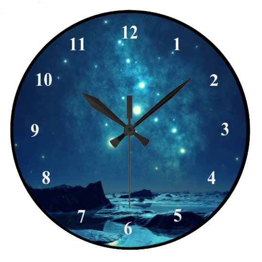 Shining Stars in the Snowy North Landscape Large Clock | Zazzle.com