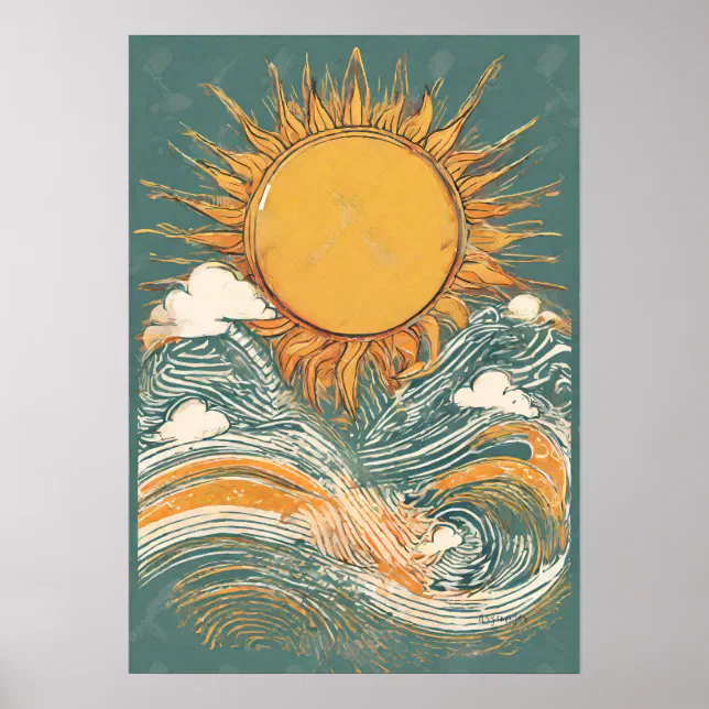 Shining Sun Above Sun Illustration Wall Art Poster | Zazzle