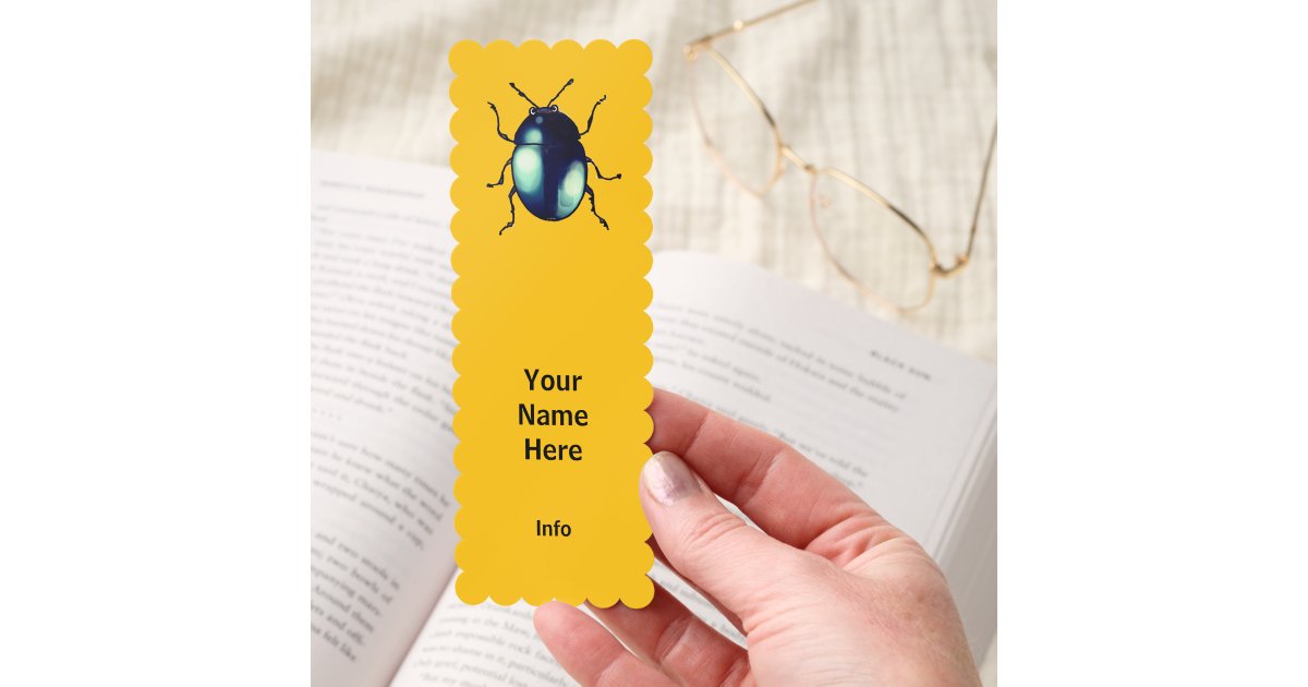 Shiny Blue Beetle Illustration Bookmarks | Zazzle