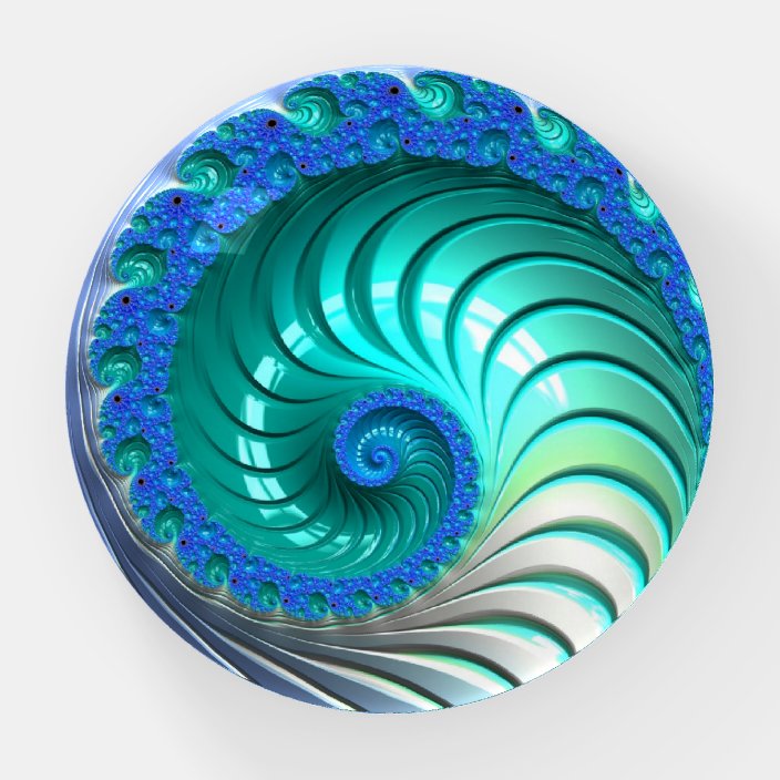 Shiny Blue Green Fractal Nautilus Shell Spiral Paperweight | Zazzle.com