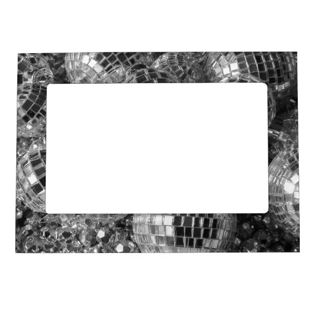 Shiny Disco Ball Ornaments Black and White Photo Magnetic Frame | Zazzle