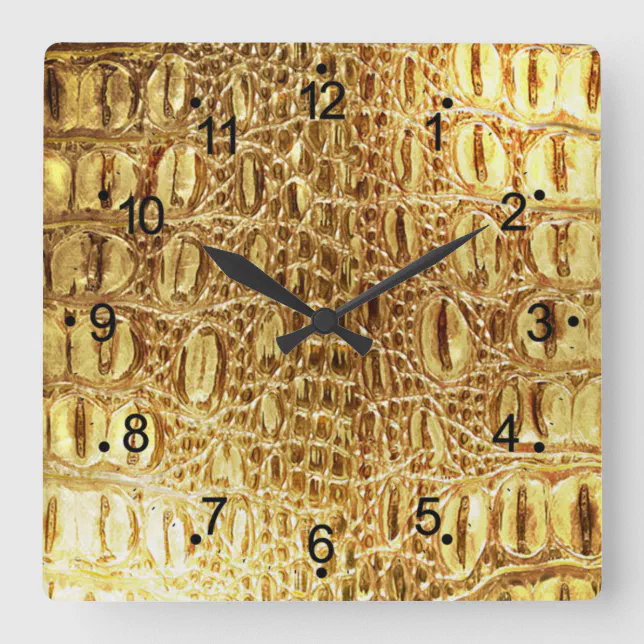 Shiny Gold Alligator Crocodile Skin Wall Clock | Zazzle