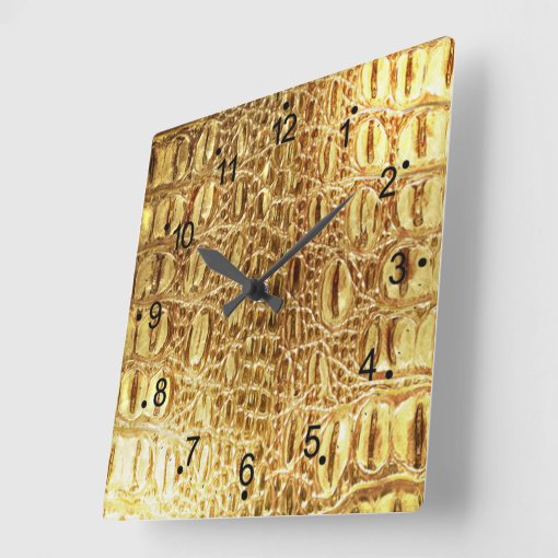 Shiny Gold Alligator Crocodile Skin Wall Clock | Zazzle