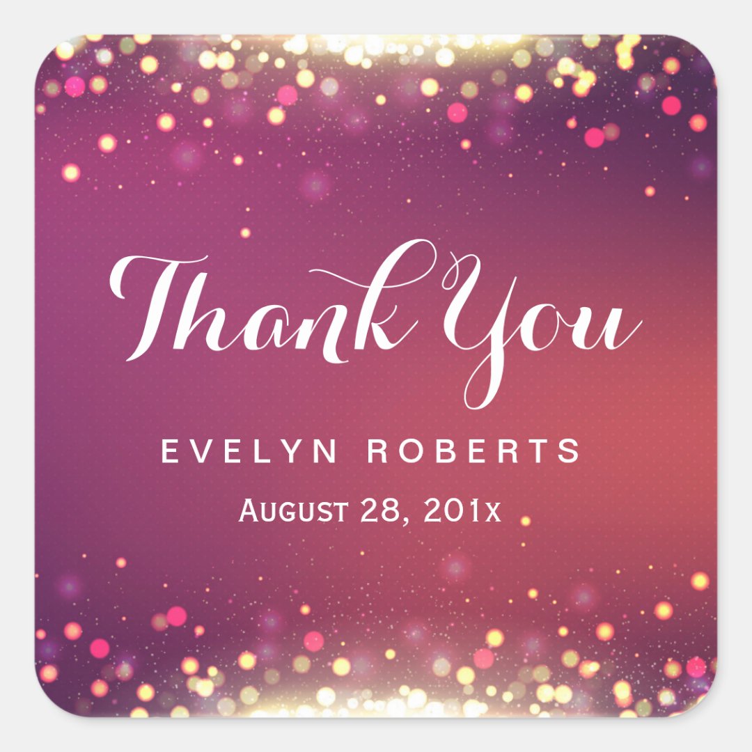 Shiny Gold Glitter Sparkle Dots Thank You Square Sticker | Zazzle