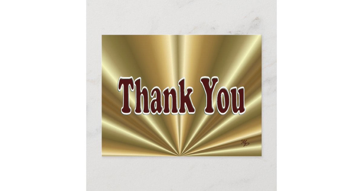 Shiny Gold Thank You Postcard - customize | Zazzle