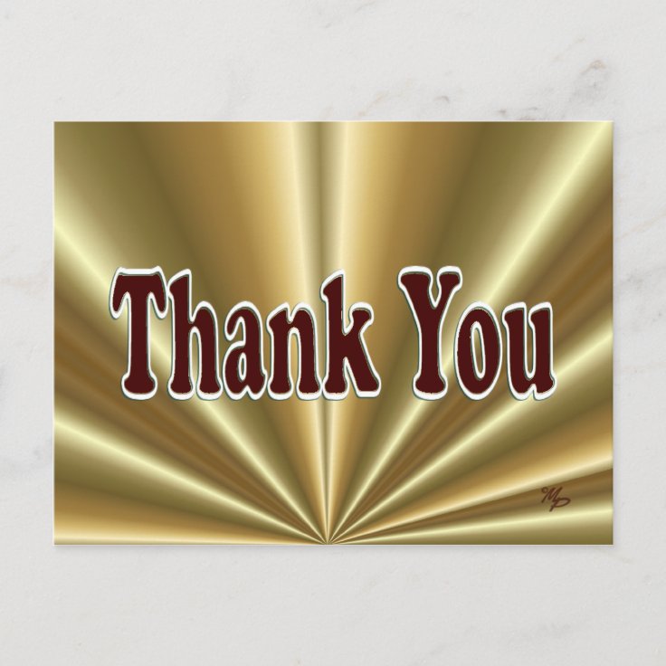 Shiny Gold Thank You Postcard - customize | Zazzle