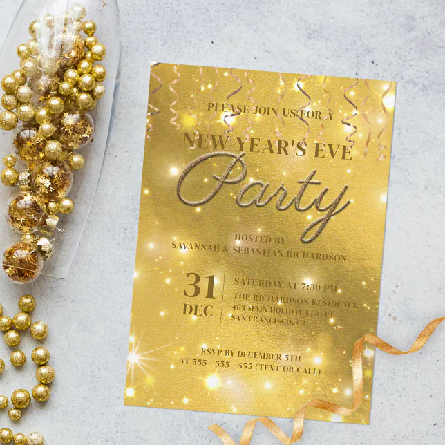 Shiny Golden Glitz Glamour New Year's Eve Party Invitation | Zazzle