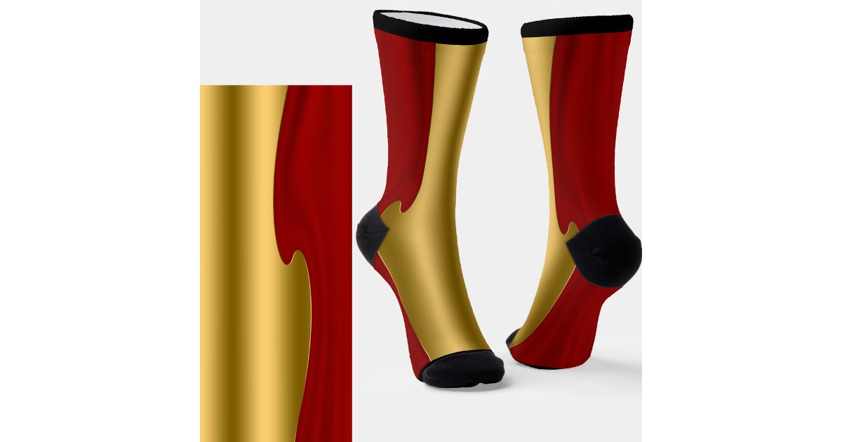Shiny Golden Metallic Look on Dark Red Back Socks | Zazzle
