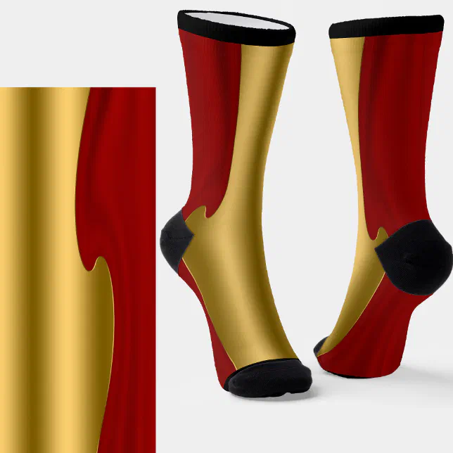 Shiny Golden Metallic Look on Dark Red Back Socks | Zazzle
