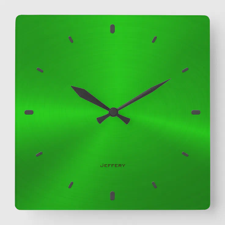 Shiny Green Metallic Texture-Stainless Steel Look Square Wall Clock ...