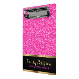 Shiny Hot Pink And White Glitter Mini Clipboard | Zazzle