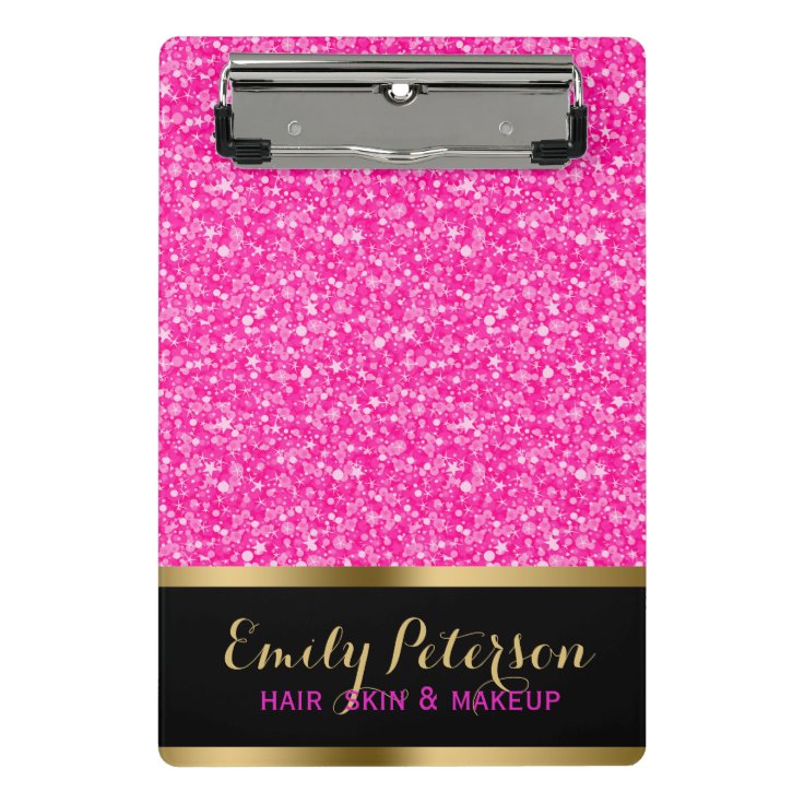 Shiny Hot Pink And White Glitter Mini Clipboard | Zazzle