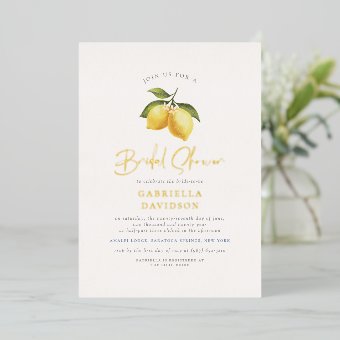 Shiny Lemon & Mediterranean Tiles Bridal Shower Foil Invitation | Zazzle