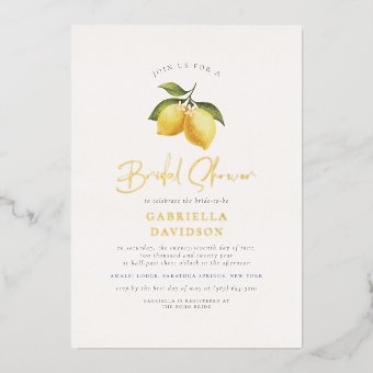 Shiny Lemon & Mediterranean Tiles Bridal Shower Foil Invitation | Zazzle