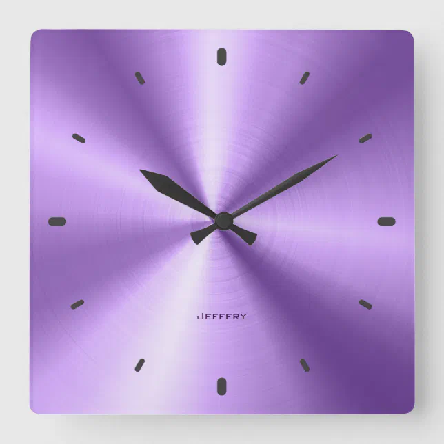 Shiny Metallic Purple Design-Stainless Steel Look Square Wall Clock ...