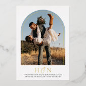 Shiny Minimal Initials Boho Arch 2 Photo Wedding Foil Invitation | Zazzle