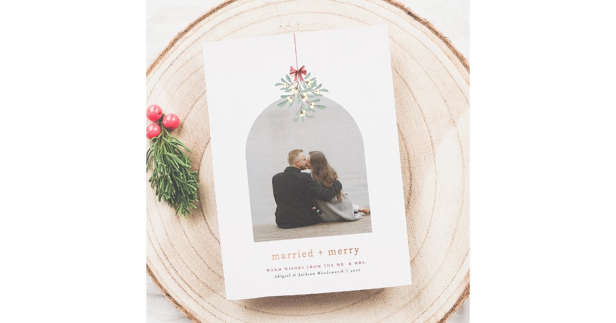 Shiny Mistletoe Magic Minimal Arch Photo Christmas Foil Holiday Card ...