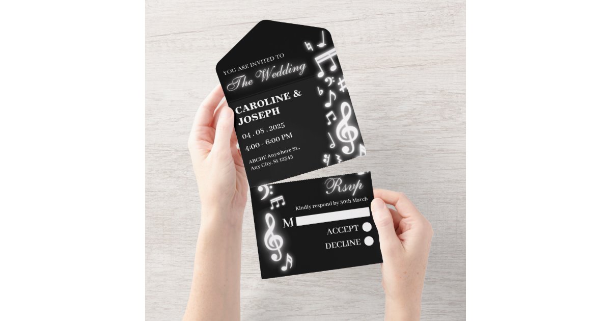 Shiny Music notes wedding All In One Invitation | Zazzle