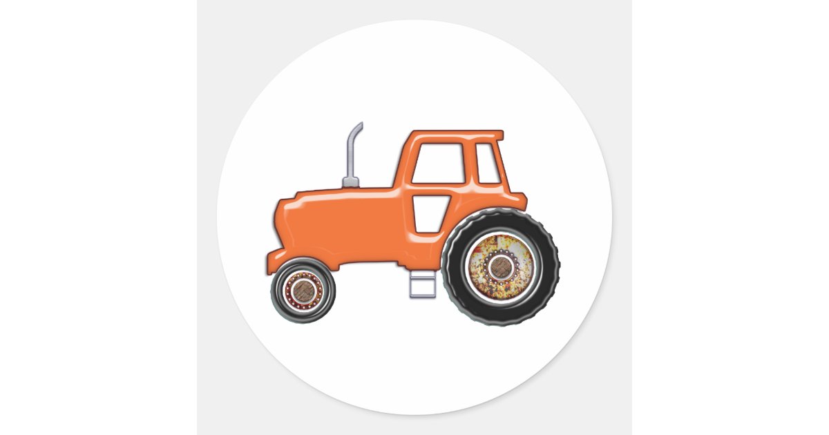 Shiny Orange Tractor Classic Round Sticker | Zazzle