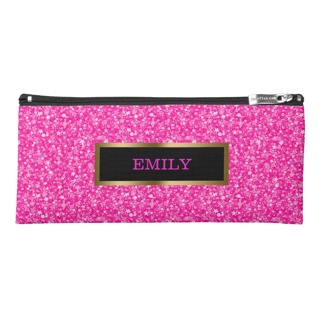 Shiny Pink Glitter Pencil Case | Zazzle