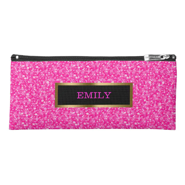 Shiny Pink Glitter Pencil Case | Zazzle