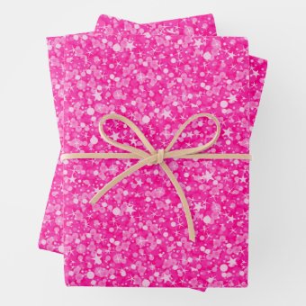Shiny Pink Glitter Wrapping Paper Sheets | Zazzle
