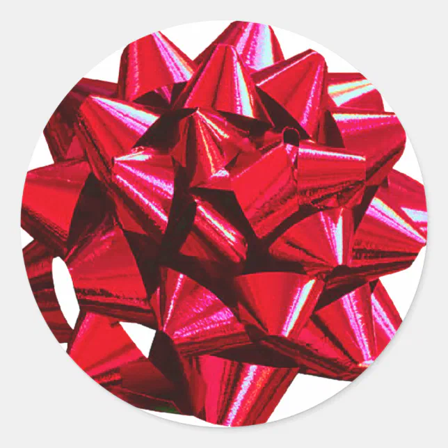 Shiny Red Bow Classic Round Sticker | Zazzle