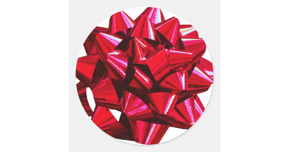 Shiny Red Bow Classic Round Sticker | Zazzle